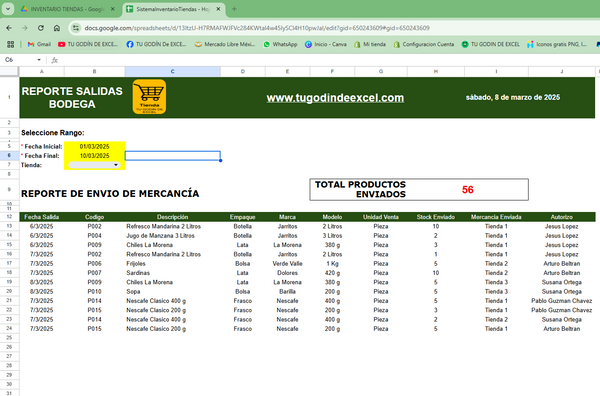Control de Inventario para Bodega y Sucursales en Excel 2025 (Google S – TU GODIN DE EXCEL