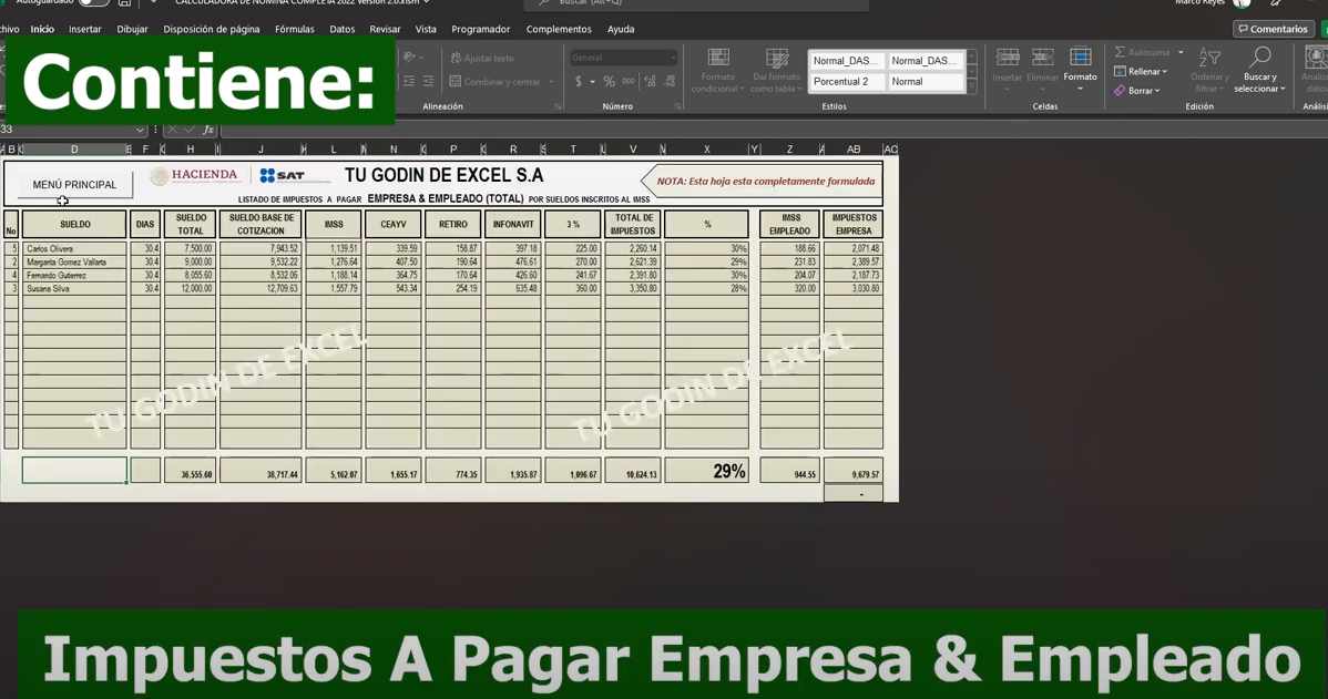 Calculadora de Nómina Completa 2024 en Excel – TU GODIN DE EXCEL