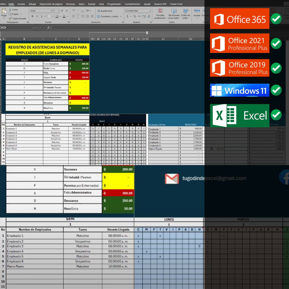 Registro de Asistencias y Pagos Semanales 2024 – TU GODIN DE EXCEL